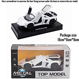 White Lambo Aventador Toy Car Model Pull Back Vehicles Diecast with Light & Sound