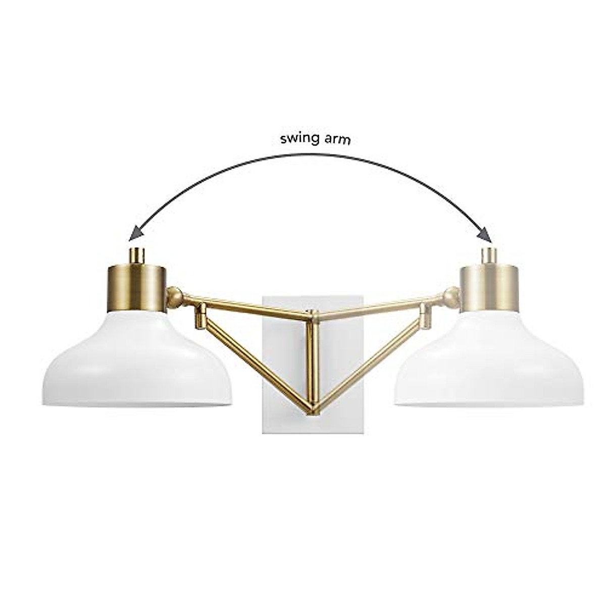 Globe Electric 51344 1-Light Plug-in or Hardwire Swing Arm Wall Sconce, White, Brass Accents, White Cloth Cord, Wall Lighting, Wall Lights for Bedroom, Kitchen Sconces Wall Lighting, Home Décor