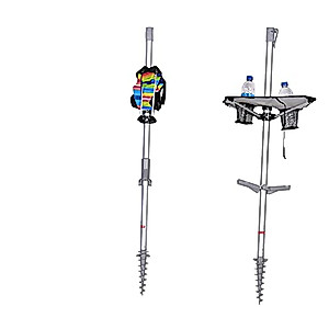 7 ft Fiberglass Beach Umbrella for Sand with Integrated Anchor, Integrated Folding Table, Telescopic Aluminum Pole, UPF 50+, Tilt