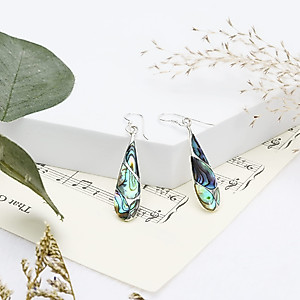 Vintage Abalone Shell Streak Teardrop .925 Sterling Silver Dangle Earrings