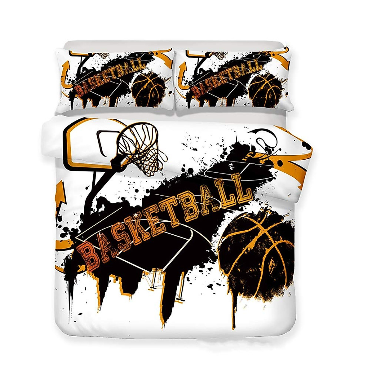 Basketball Bedding Set Twin Size,3D Sports Basketball Duvet Cover Set 2 Piece (1 Duvet Cover 1 Pillowcases) Basketball Bedspread for Kids