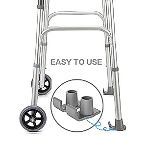 Agrish 6-Pack Walker Glide Skis, Universal Fit Walkers with 1-1/8 Inch Shaft Handicapped Walker Accessories Tool-Free, 6 Count, Gray