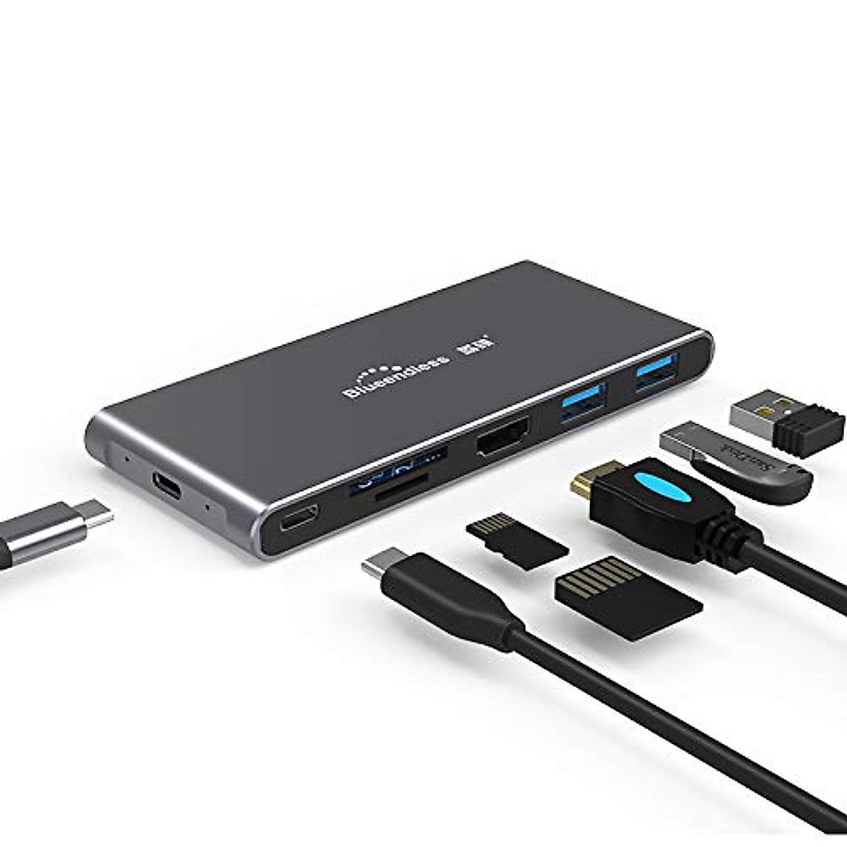 CHAW Usb3.0 Hdmi Tf Type-C Hub Multi-Function Docking Station Portable 2-in-1 Metal External Solid State Drive, Compatible with Most Mac, Huawei, Hp, Dell and Lenovo Models