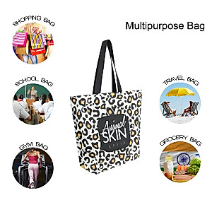 ALAZA Leopard Print Animal Skin Large Canvas Tote Bag Shopping Shoulder Handbag with Small Zippered Pocket