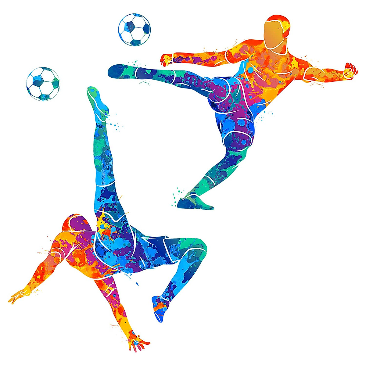 WOYINIS Colors Splash Soccer Players Wall Decal Creative Removable Football Players Silhouette Wall Stickers Peel and Stick Sports Wall Decal Art Murals for Boys Teens Room Nursery Playroom Wall Decor