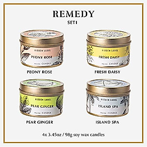 Hidden Label Scented Candles Gifts for Women, Remedy Collection Small Soy Candles 4pack 3.45oz Travel Tin, Gifts for Birthday Valentines Day Mothers Day Christmas(Set1)