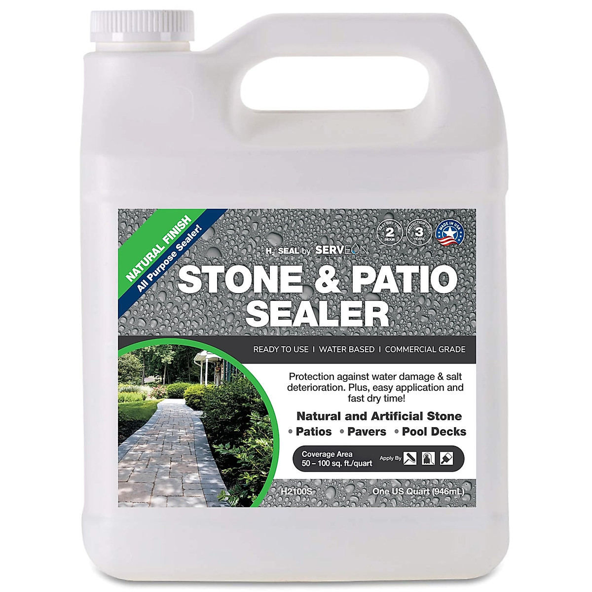 Serveon Sealants Natural Stone Sealer (Clear Natural Finish) Commercial Grade Outdoor Indoor Waterproof Grout Sealer Protects Pavers Pools Patios Decorative Landscape Stones (1 Quart) H2100S