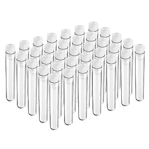 Joyclub 50pcs 12x100mm(8ml) Clear Plastic Test Tubes with Caps for Scientific Experiments, Halloween, Christmas, Scientific Themed Kids Birthday Party Supplies, Decorate The House, Candy Storage
