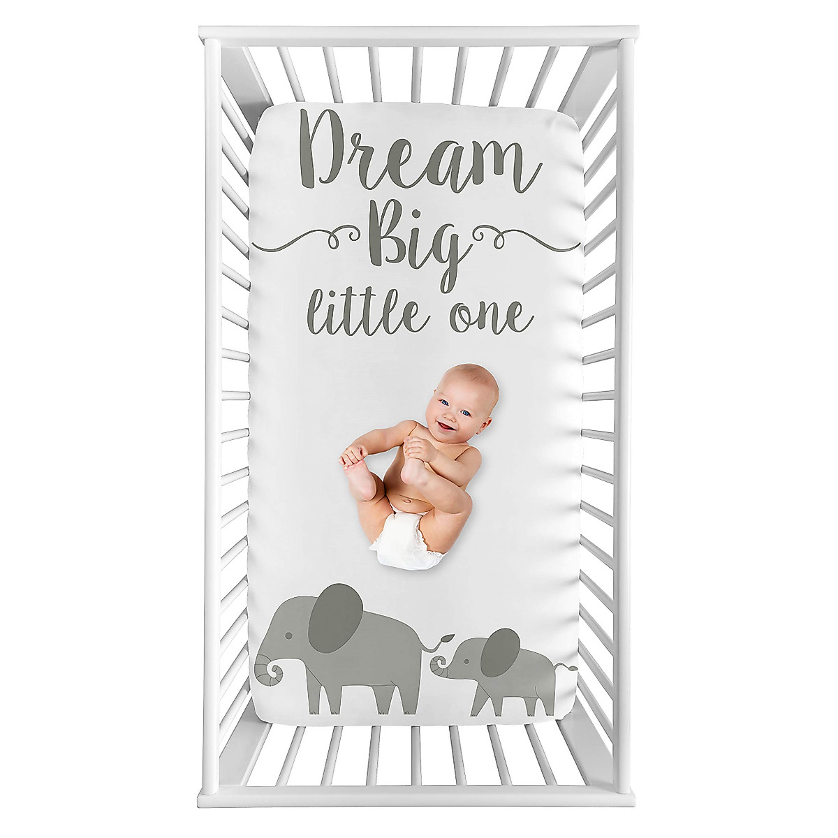 Sweet Jojo Designs Elephant Boy or Girl Fitted Crib Sheet Baby or Toddler Bed Nursery Photo Op - Grey and White Watercolor Jungle Safari