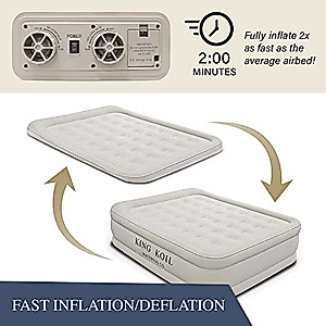 King Koil Luxury Queen Size Air Mattress with Built-in Pump, Plush Top, Home Camping Guests Inflatable Airbed, Double High Blow Up Mattress, 1-Year Manufacturer Direct Warranty