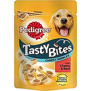 Pedigree Tasty Bites Dog Treats Cheesy Nibbles with Cheese & Beef 140g