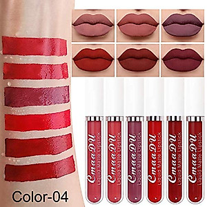6Pcs Matte liquid lipstick Set,Dark Red Matte Lipstick Lip Stain Long Lasting 24 Waterproof Lip Gloss Gift Set ,Lipstick Sets for Women Lippies Lip Matte Makeup Lipgloss Beauty Cosmetics (Color-04)