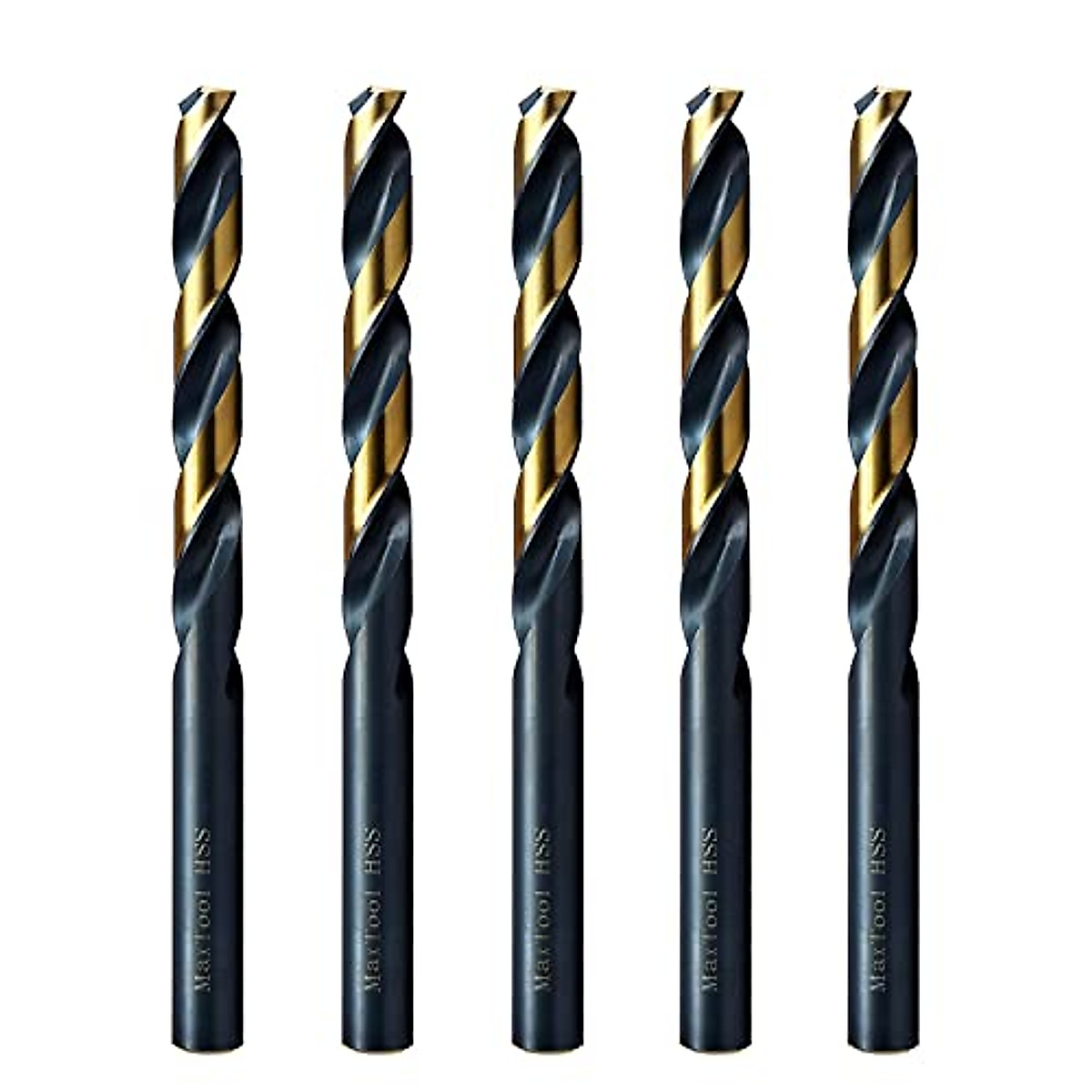MAXTOOL Letter N 5pcs Identical Jobber Length Drills Dia 0.302" HSS M2 Twist Drill Bits Fully Ground Black-Bronze Straight Shank Drills; JBL02H10RNP5