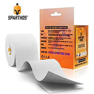 Sparthos Kinesiology Tape [Frosted White - 16.4ft Uncut Roll] + Sparthos Ice Packs for Injuries [Size Medium + Cover]