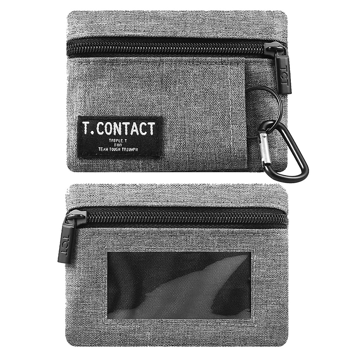 T.CONTACT Lanyard Pouch Coin Purse Wallets Hoodswop Id Holder Keychain Zip Id Case Card Holder Wallet for Men Women Boys Girl Men Change Purses Mens Coin Pouch (Gray, 1.0)
