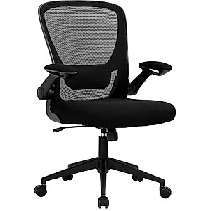 Ergonomic Office Chair Small Mesh Comfortable Computer Comfy Swivel Rolling Executive Task with Lumbar Support Wheels and Arms Mid Back Adjustable Adults for Bedroom Desk Black
