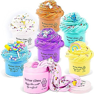 Fluffy Butter Slime Kit for Girls/Boys-49 Pcs-20 Large Slime Gift Set w/Storage Box Keeps Slime Fresh Avoids Drying Out-Slime Charms w/Organizer-Ice Cream Cones Cupcake Sprinkles & Stickers