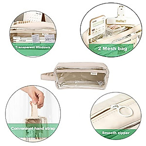 Juszok Clear Pencil Case Pencil Pouch Pen Case Organizer Large Capacity Portable Makeup Bag for Kids Teen Girls Students Adults Back to School Supplies ( Beige)