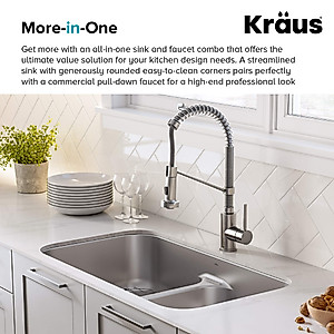 KRAUS KCA-1200 Ellis Kitchen Combo Set with 33-inch 16 Gauge Undermount Kitchen Sink and Bolden 18-inch Pull-Down Commercial Style Kitchen Faucet, Spot Free Stainless Steel Finish