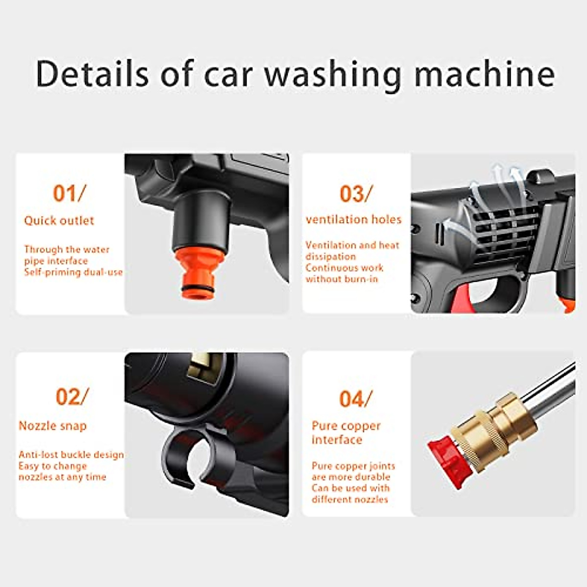21V Cordless Pressure Washer Pump with Accessories Portable Electric Portable Power Washer for Cars Gardens Terraces Windows Cleaning Works