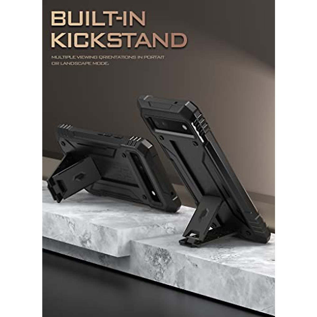 Poetic Revolution Series Case Compatible with Pixel 6A 5G, Built-in Screen Protector Work with Fingerprint ID, Full Body Rugged Shockproof Protective Cover Case with Kickstand, Black