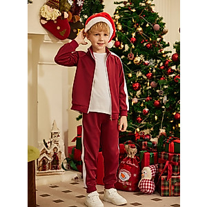 Arshiner Boy's 2 Pieces Full Zip Tracksuits Burgundy Sport Suits Casual Outfits Jacket & Pants Tracksuit Set