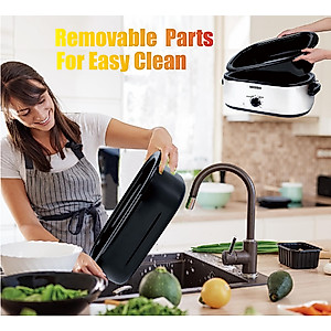 NECERO Roaster Oven 28 Quart Electric, Electric Roaster Pan with Visible&Self-Basting Lid, Large Stainless Steel Electric Turkey Roaster Oven Defrost Warm Function, Removable Pan Rack, Up To 24LB