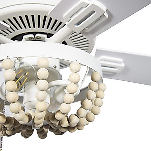 RIVER OF GOODS Coastal 52 Inch Wooden Bead LED Ceiling Fan, Cream