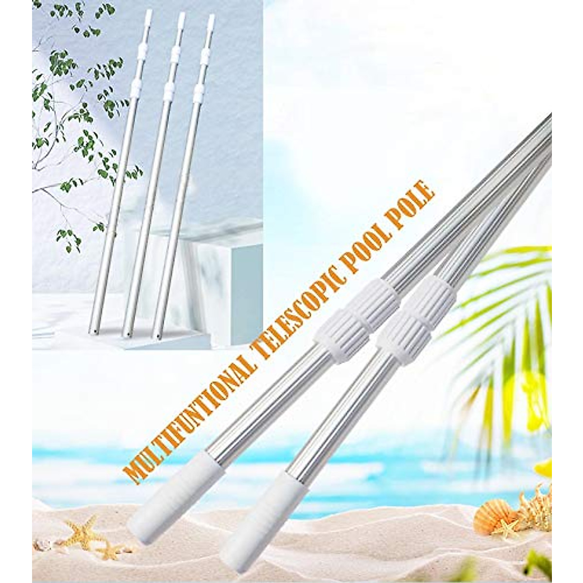 Upgraded Professional 16 Foot Swimming Pool Pole Telescopic Aluminum, 1.28mm Thicken Fits Pool Net Skimmer Rake Vacuum Head Brush Cleaning Heavy Duty, Adjustable 3 Section from 6 to 16ft Extension