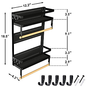 Paper Towel Holder with Shelf, 2-in-1 Magnetic Shelf, Heavy Duty Rustic Paper Towel Holder with 5 Removable Hooks, Tissue Holder for Tool Shed, Garage, Workbench, Kitchen, Craft Room, or Laundry Room