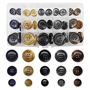 90Pcs Faux Buffalo Horn Suit Coats Buttons 5 Color 3 Size (15MM, 20MM, 25MM) for Jacket Sleeves and Pants Sport Coat Uniform by Renashed ( 5 Color )