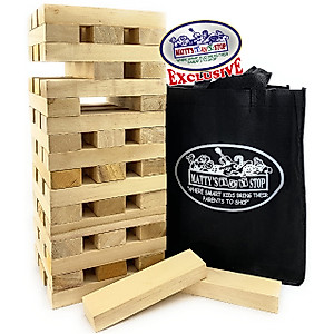 Mɑtty's Toy Stop Deluxe 51pc Giant Wood Tower Stacking Game with Storage Bag (Starts 17" Tall)