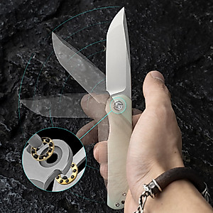 OLITANS G047 Front Flipper Folding Knife 3.0" Sandvik 14C28N Blade White G10 Handle Camping Pocket Knife With Deep Carry Clip Outdoor EDC (Pink W)