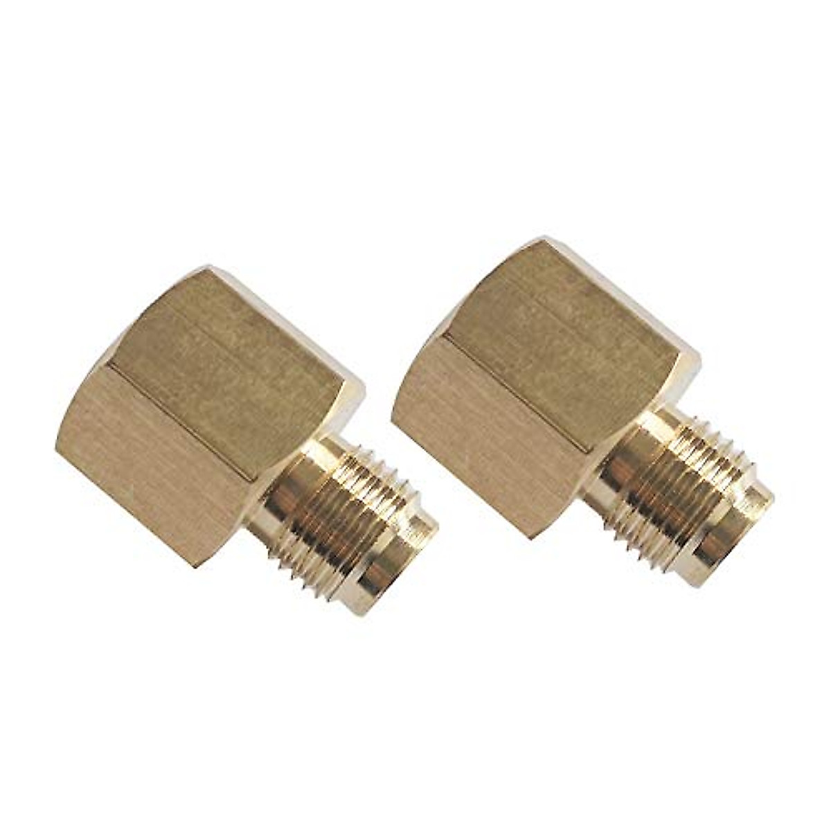 MENSI 1/4" Female Pipe NPT x 1/4" Inverted Male Flare（7/16-24UNF） Brass Convert Adapter Fitting Components for RV Propane Pigtail Hose Pack of 2
