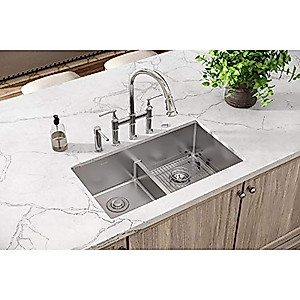 Elkay Crosstown ECTSRA33229TBG5 Equal Double Bowl Dual Mount Stainless Steel Kitchen Sink Kit with Aqua Divide