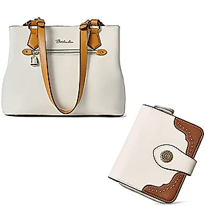 BOSTANTEN Women Handbag Genuine Leather Soft Designer Top Handle Purses Bundle with Women Leather Wallet RFID Blocking Small Bifold Wallet