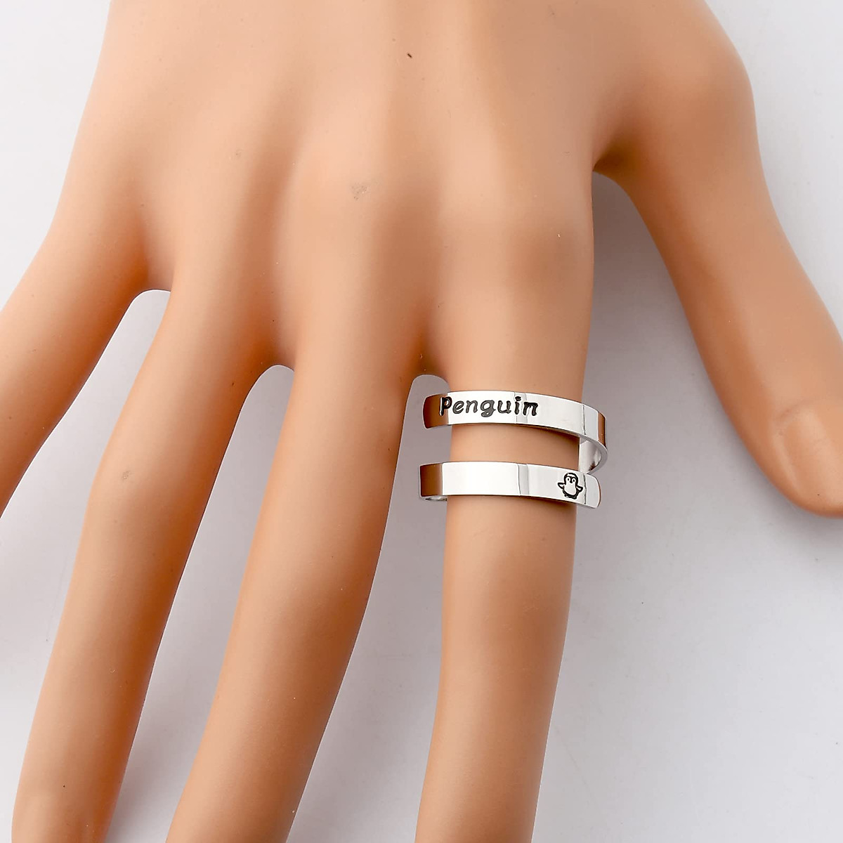 WSNANG Penguin Rings for Women Adjustable Rings Stainless Steel Penguin Wrap Ring Jewelry Penguin Animal Lover Gifts (silver)