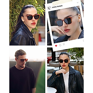VANLINKER Vintage Square Polarized Sunglasses Men Women Classic Trendy Rectangle Metal Frame Sun Glasses VL9771 Matt Black