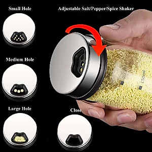 Verdental 7 oz Salt Pepper Shakers with Adjustable Outlet Holes Clear Glass Shaker Bottles Spice Seasoning Cans for Kitchen Decor and Home Restaurant BBQ Camping Farmhouse Kitchen Accessories (200ml)