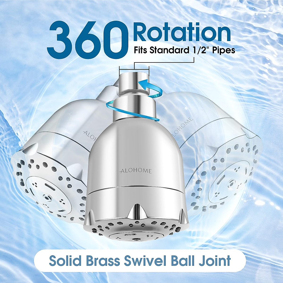 High Pressure Boosting Shower Head, ALOHOME 6 Powerful Spray Settings - Perfect for Low Water Pressure Homes, 3.6" Luxury Modern Chrome Finished Shower Head with 360° Adjustable Brass Ball Joint