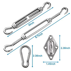 HongWay 40pcs Sun Shade Sail Hardware Kit, 6 Inch for Triangle Rectangle Sunshade Sail Installation, 304 Anti-Rust Stainless Steel, Triangle Shade Sails Accessory for Garden Outdoors, Patio Lawn