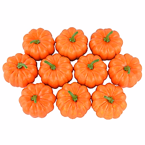 JEDFORE Fake Fruit Home House Kitchen Decoration Artificial Lifelike Simulation Mini Pumpkins Halloween Thanksgiving Day House Decoration - Set of 10 - Orange