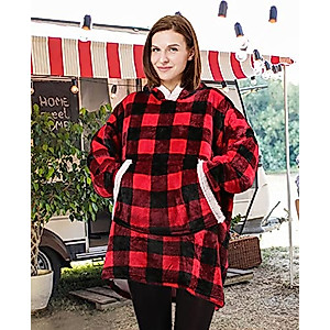 Oversized Wearable Blanket Hoodie, Sherpa Fleece Hoodie Blanket Sweatshirt with Pockets for Adult Women Men,One Size Fits All