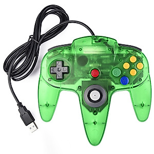 2 Pack Classic N64 Controller, suily N64 Wired USB PC Game pad Joystick, N64 Bit USB Wired Game Stick Joy pad Controller for Windows PC MAC Linux Raspberry Pi 3 Sega Genesis (Clear Green/Black)