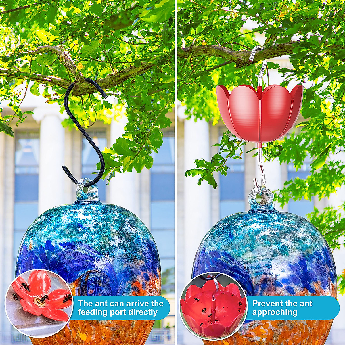 Ant Moat for Hummingbird Feeders, Ant Guard for Hummingbird & Oriole Feeders, Insect Guard with Large Capacity, Metal Hummingbird Feeder Ant Guard, 4 OZ x 2 Pack