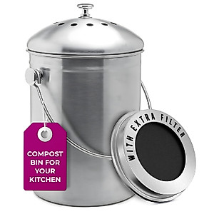 EPICA Stainless Steel Compost Bin 1.3 Gallon-Includes Charcoal Filter