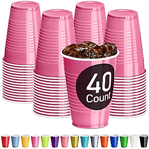 DecorRack Pink Plastic Cups, 12 oz Disposable Cups, Reusable Party Supplies (40 Count)