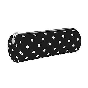 Ykklima Polka Dot Black and White Simple Pattern Leather Pencil Case Zipper Pen Makeup Cosmetic Holder Pouch Stationery Bag for School Work Office