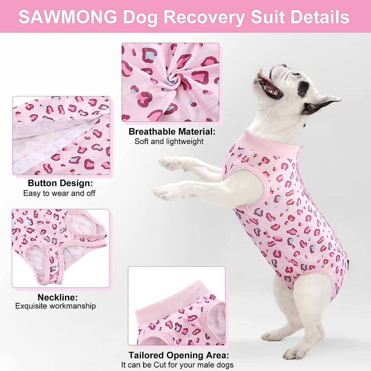SAWMONG 2 Pack Dog Surgery Recovery Suit, Leopard Recovery Suit for Dogs after Surgery, Dog Spay Surgical Suit for Female Dogs, Dog Onesie Body Suit for Surgery Male Substitute Dog Cone Alternative