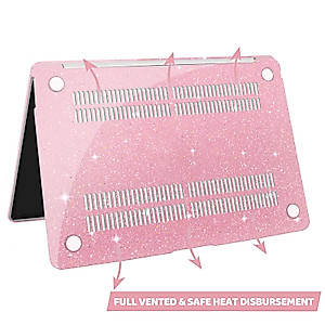 Anban Compatible with MacBook Air 13 inch Case 2022 2021 2020 2019 2018 Release A2337 A2179 A1932 with Touch ID, Glitter Plastic Laptop Hard Shell Case +Keyboard Cover + Screen Protector, Sparkly Pink